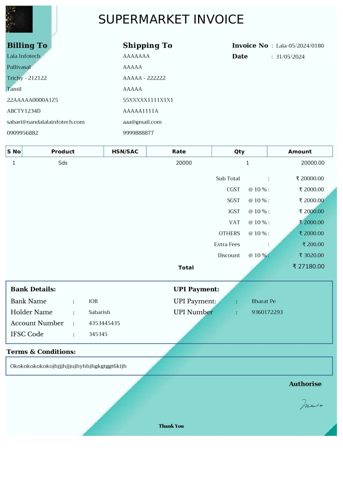 Free Supermarket Bill Generator | InvoiceFree